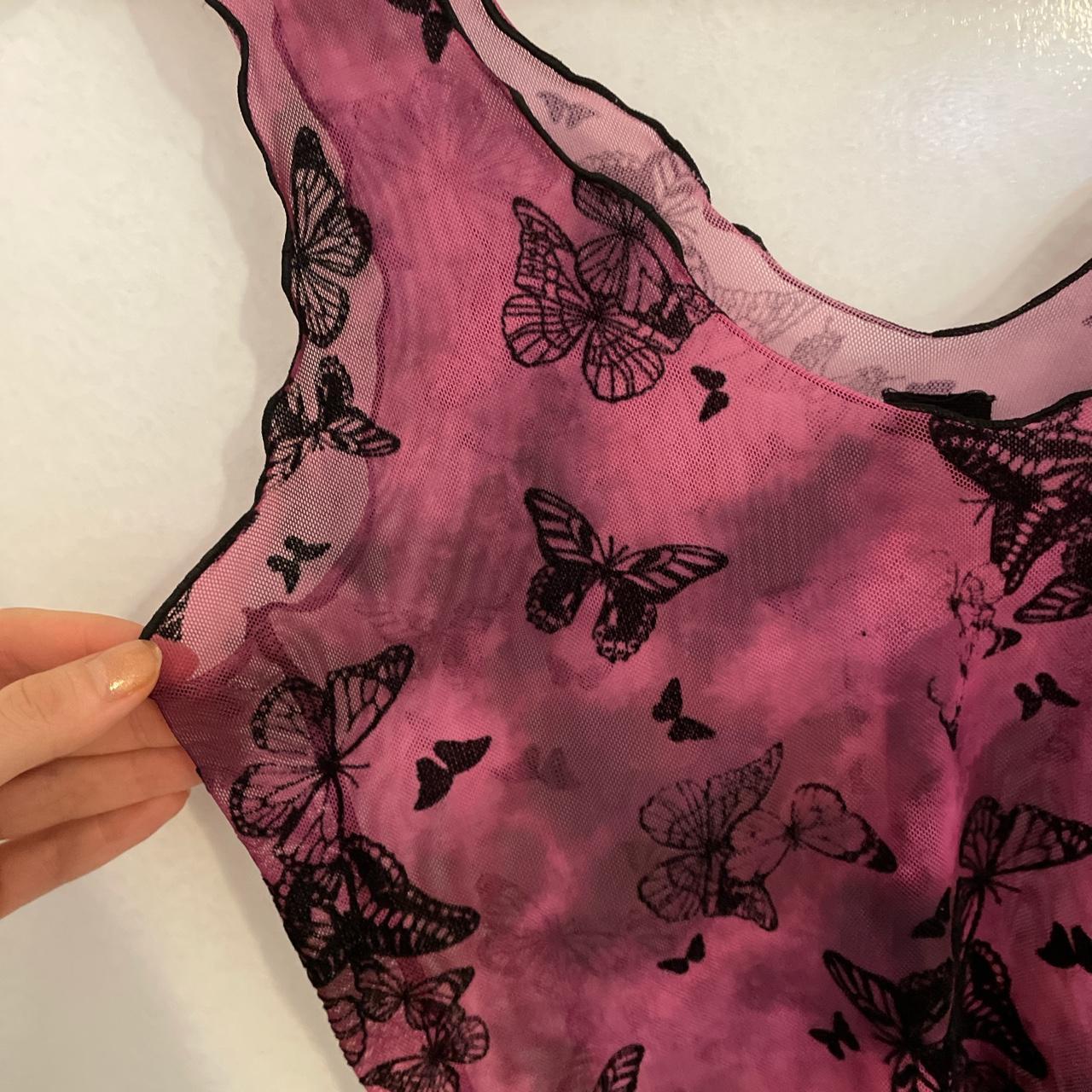 Urban outfitters butterfly flocked cami top Sheer... - Depop