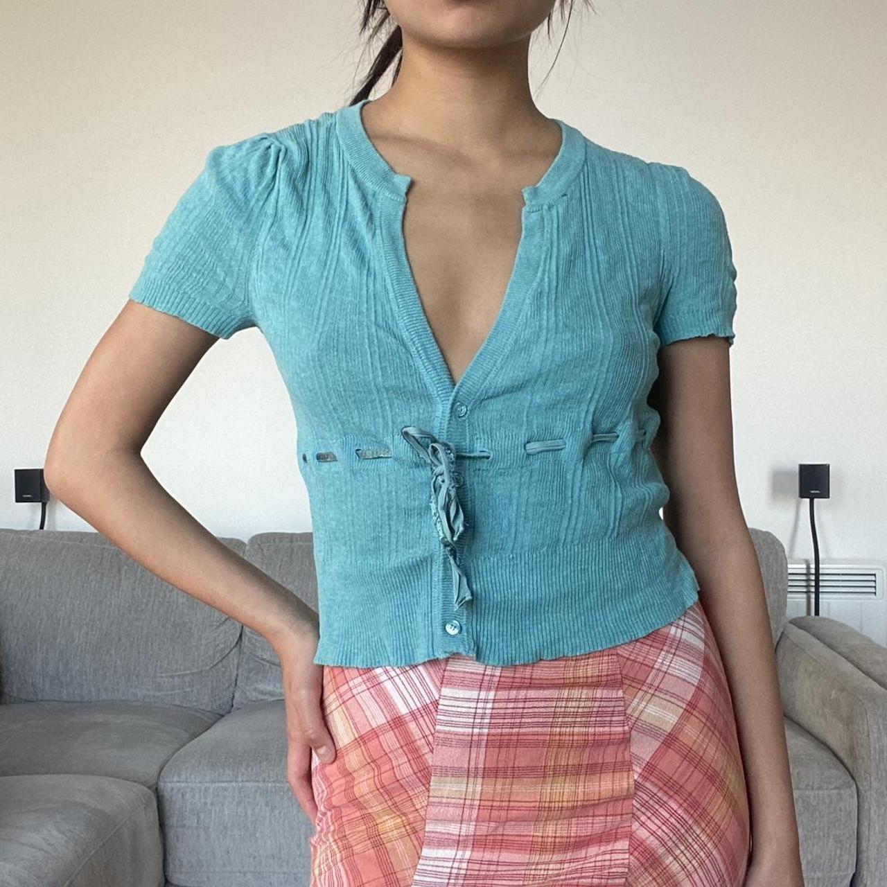 Turquoise cropped top / cardigan So cute, style... - Depop