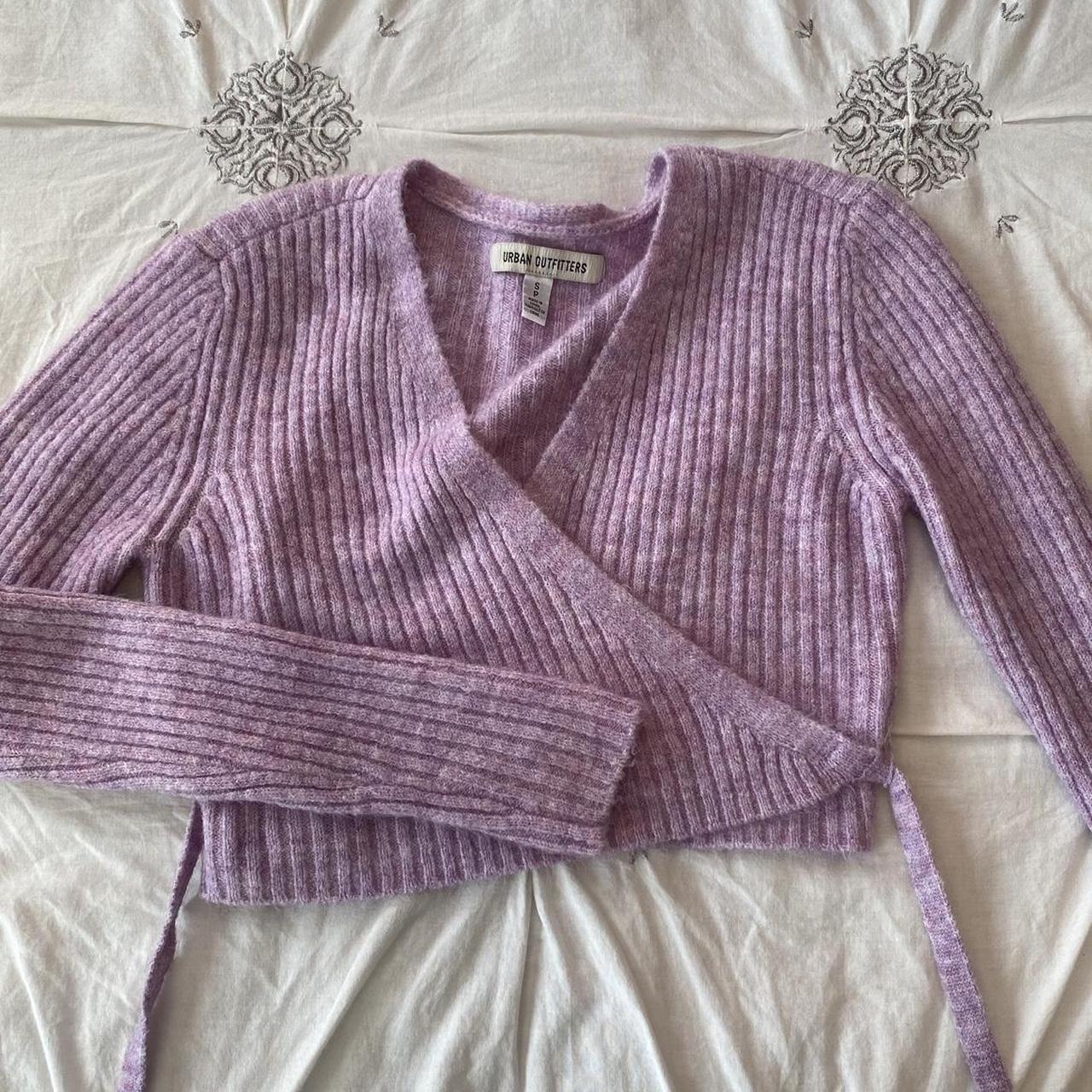 the softest purple wrap sweater. long strings to... - Depop