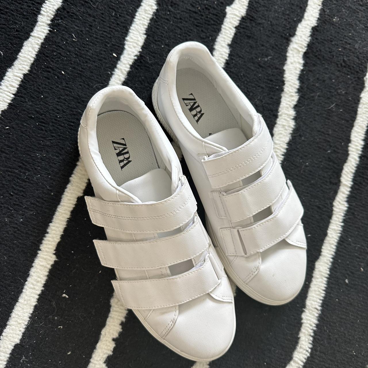 super cool velcro strap zara sneakers in white.... - Depop