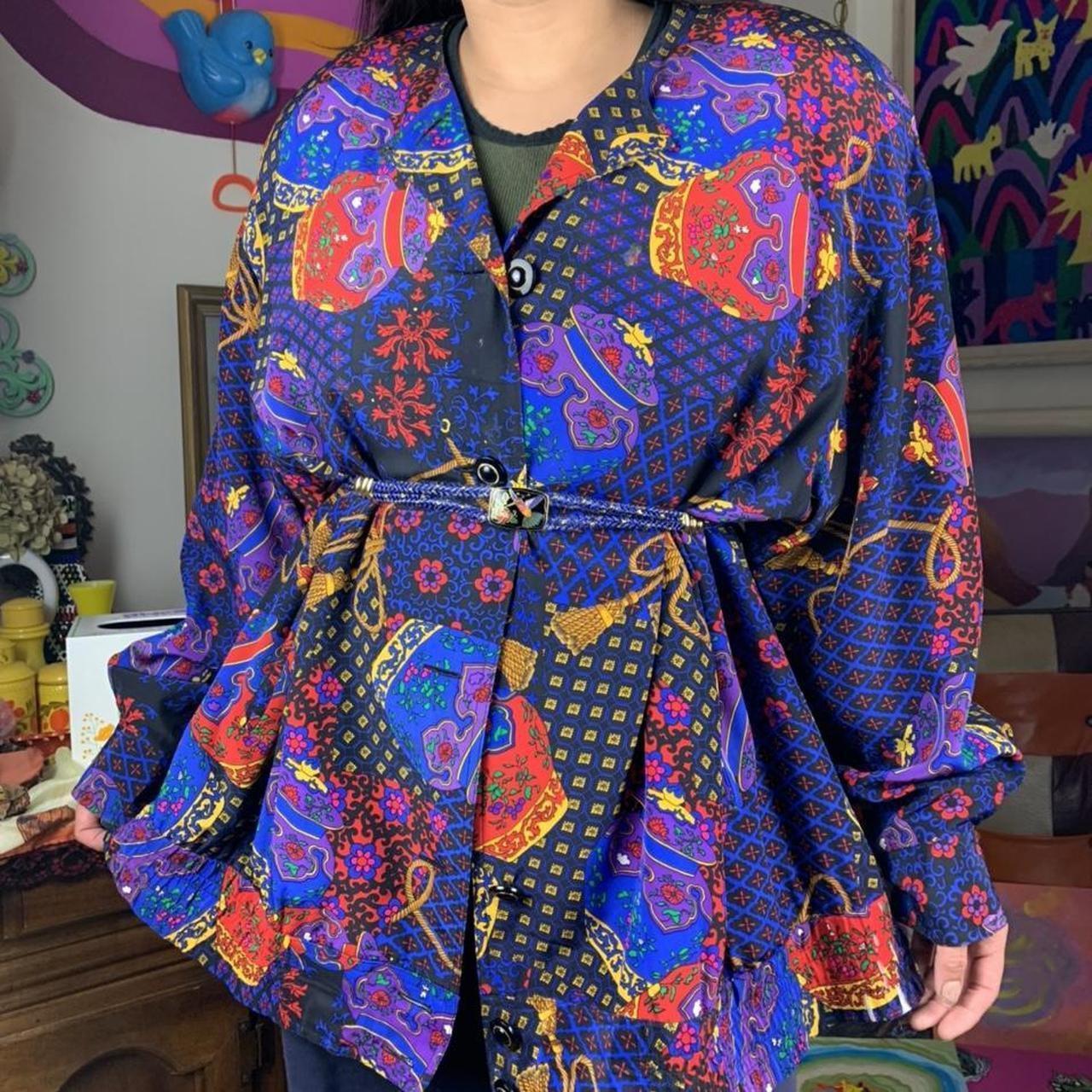 Vintage 90s Lightweight Silk Jacket, all over ornate... - Depop