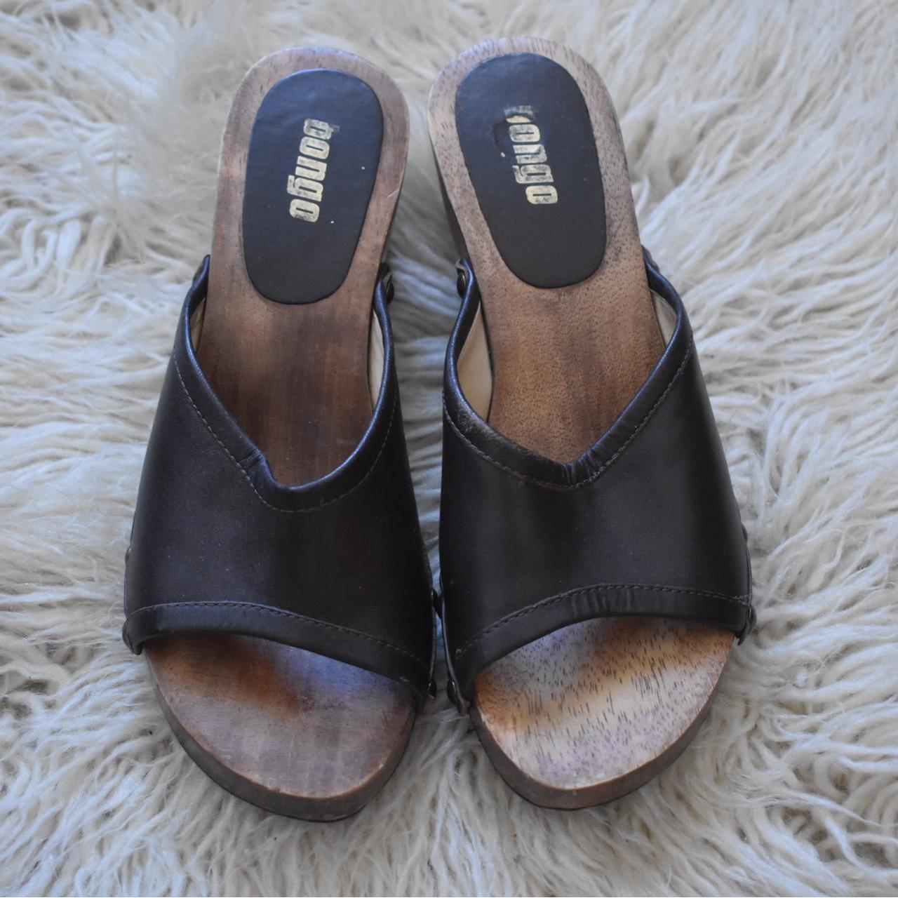 vintage bongo wooden clogs with brown leather... - Depop