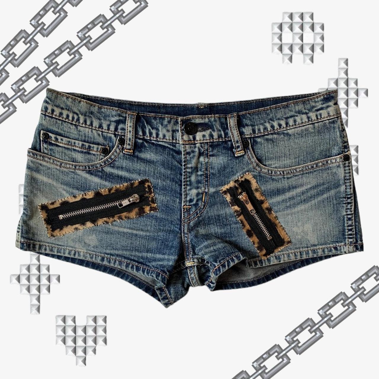 Japanese brand grunge/gyaru shorts. Versatile low... - Depop