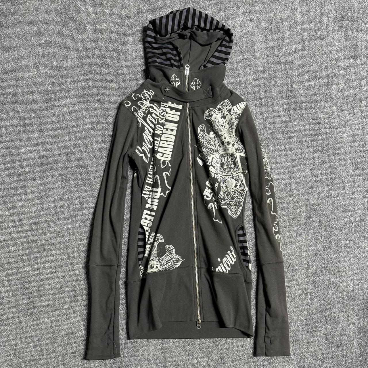 Japanese brand grunge zip-up jacket. Has striped... - Depop