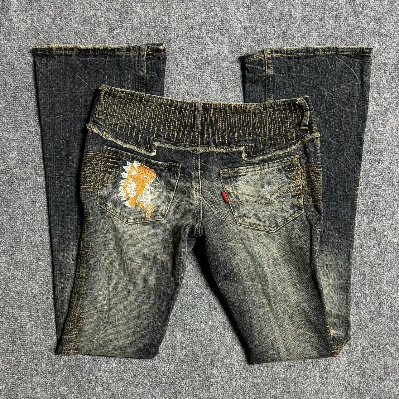 Japanese brand grunge feather jeans. Ultra low rise... - Depop