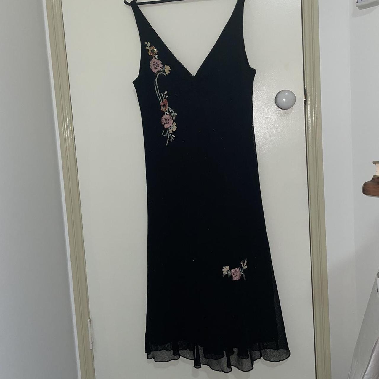 embroidered black midi dress by basque. marked size... - Depop