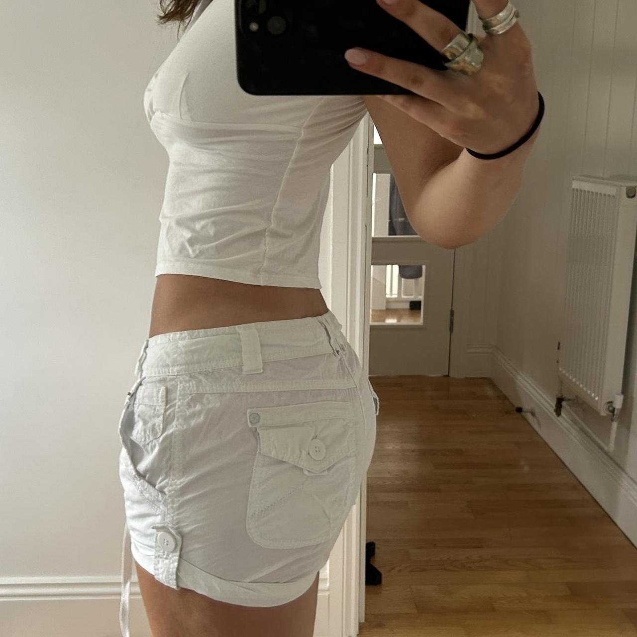 White mini cargo shorts Size 14 seen on a size 10 - Depop