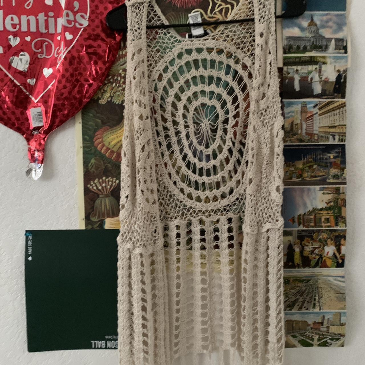 cool ass crochet vest fringe hanging down the bottom - Depop
