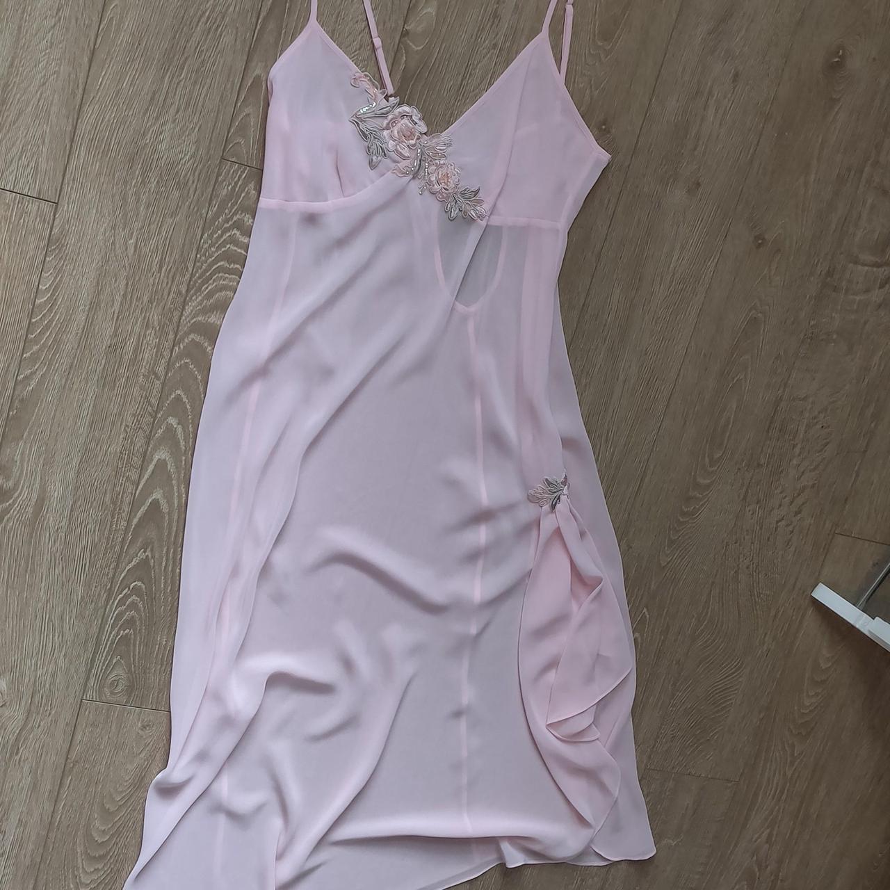 Gorgeous blush pink sheer midi dress with slit up... - Depop