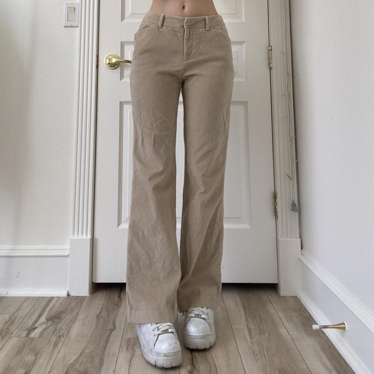 Y2K mid rise tan flare pants! These are a velvety... - Depop