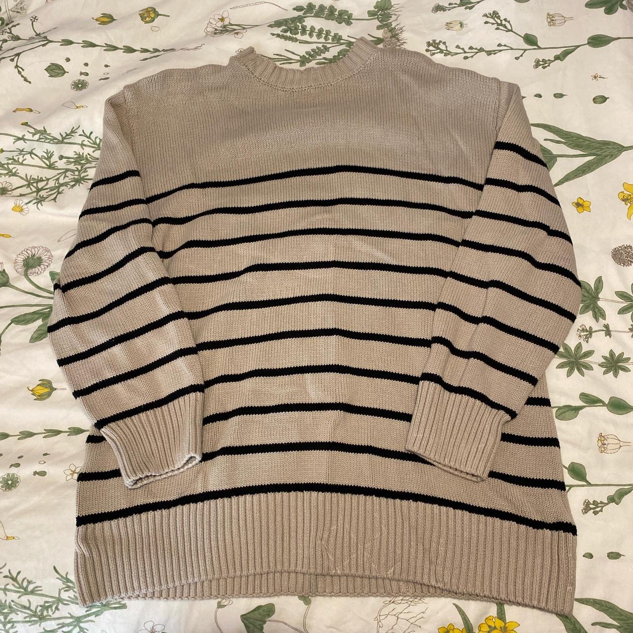 supre striped beige and black knit jumper worn a... - Depop