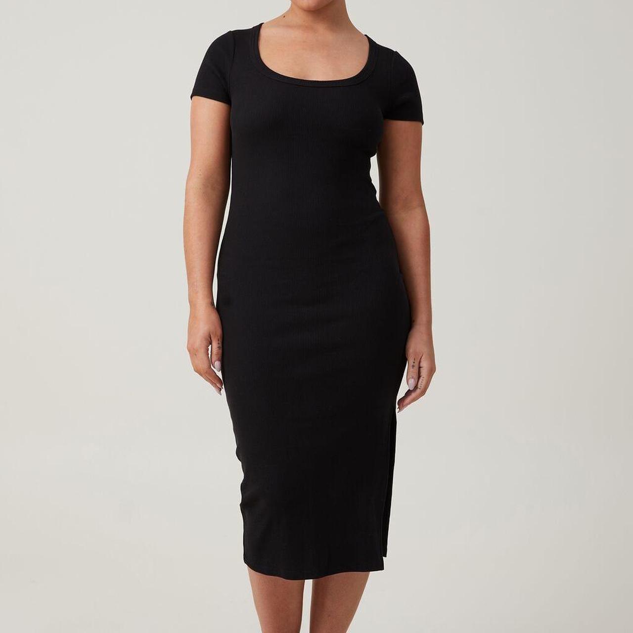 COTTON ON black ribbed short sleeve midi dress with... - Depop