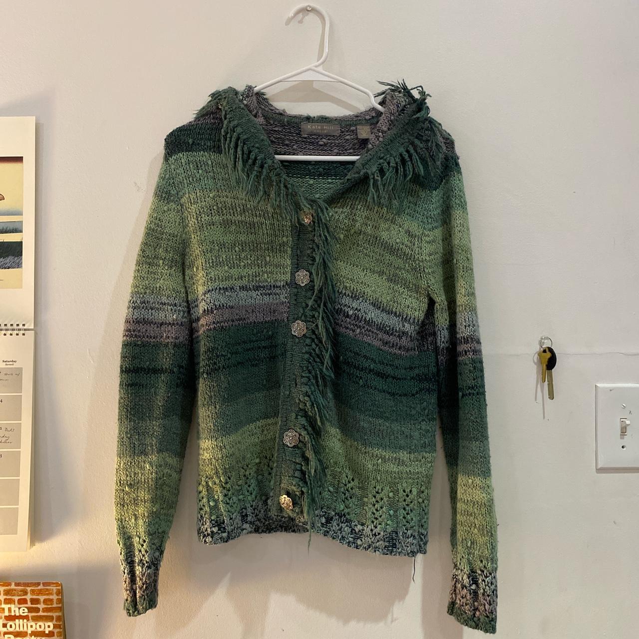 Fringey Knitted Hooded Cardigan size M Super... - Depop