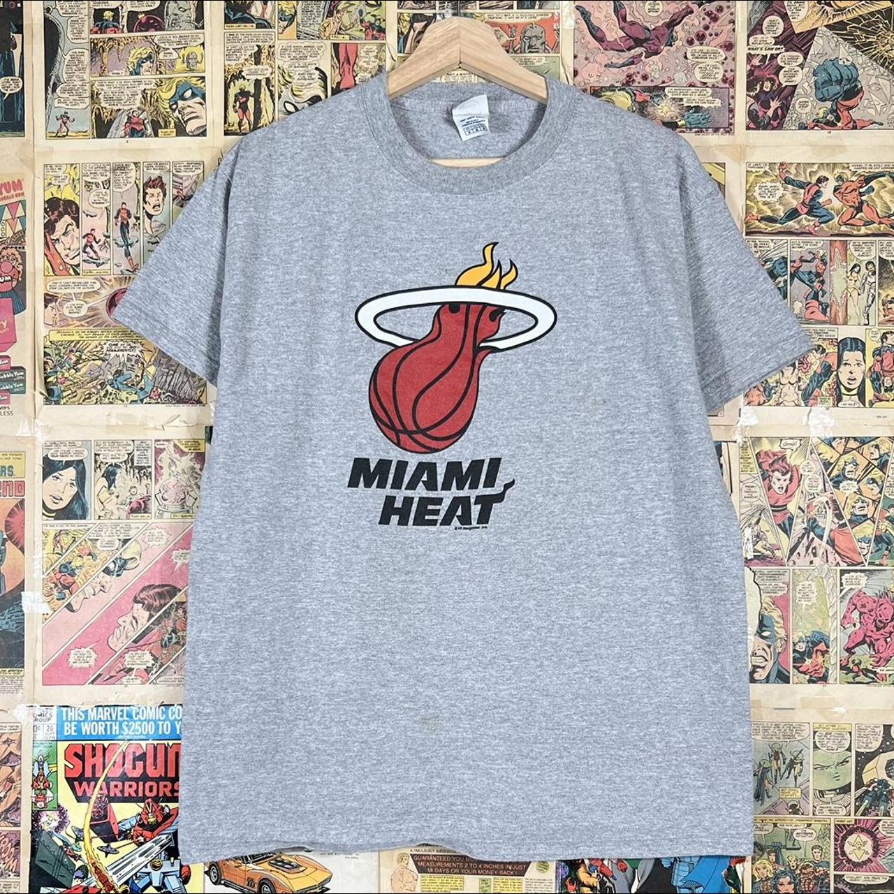 Vintage Essential Grey Miami Heat Basketball T-shirt... - Depop