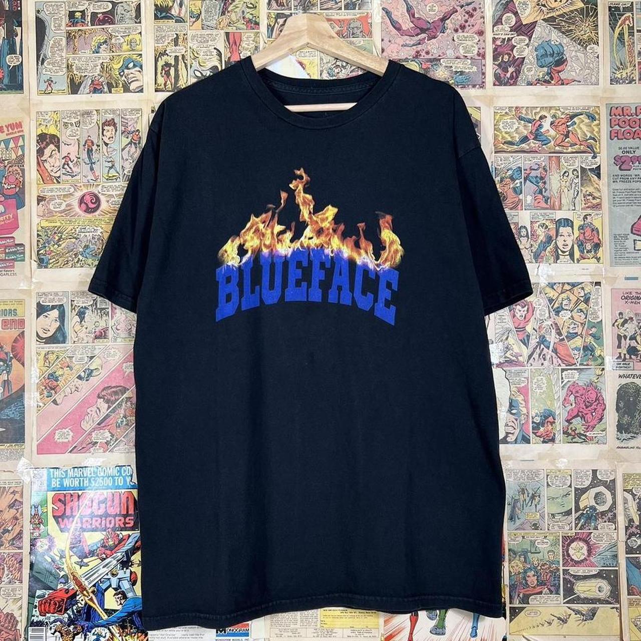 Essential Black Blue Face Burning Money Rap T-shirt... - Depop