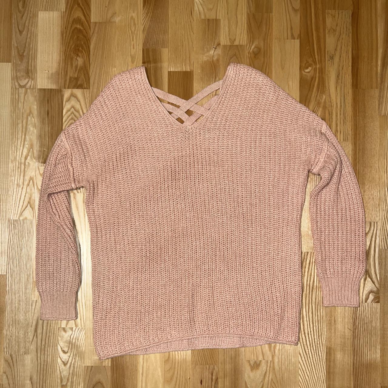 medium pink glittery Mossimo v-neck knit sweater.... - Depop