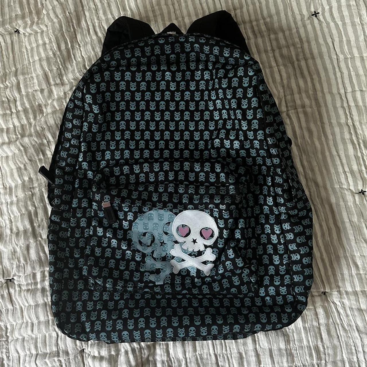 cutest scene/mall goth backpack black and covered... - Depop