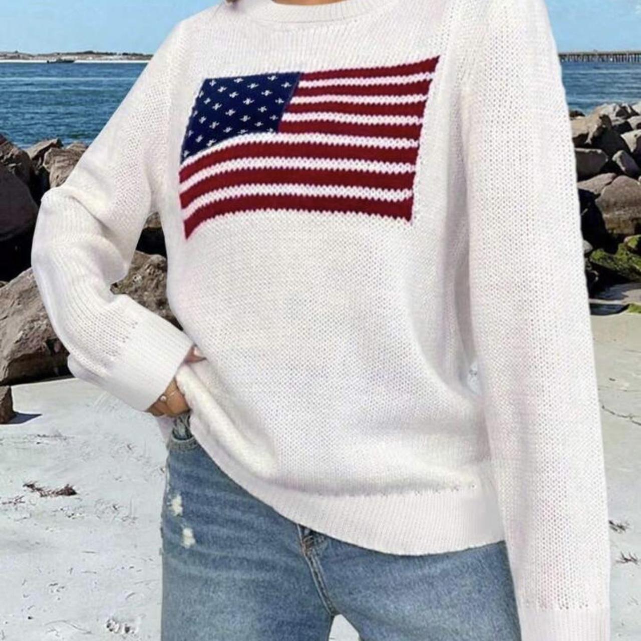 American Flag USA white cotton knit jumper -... - Depop