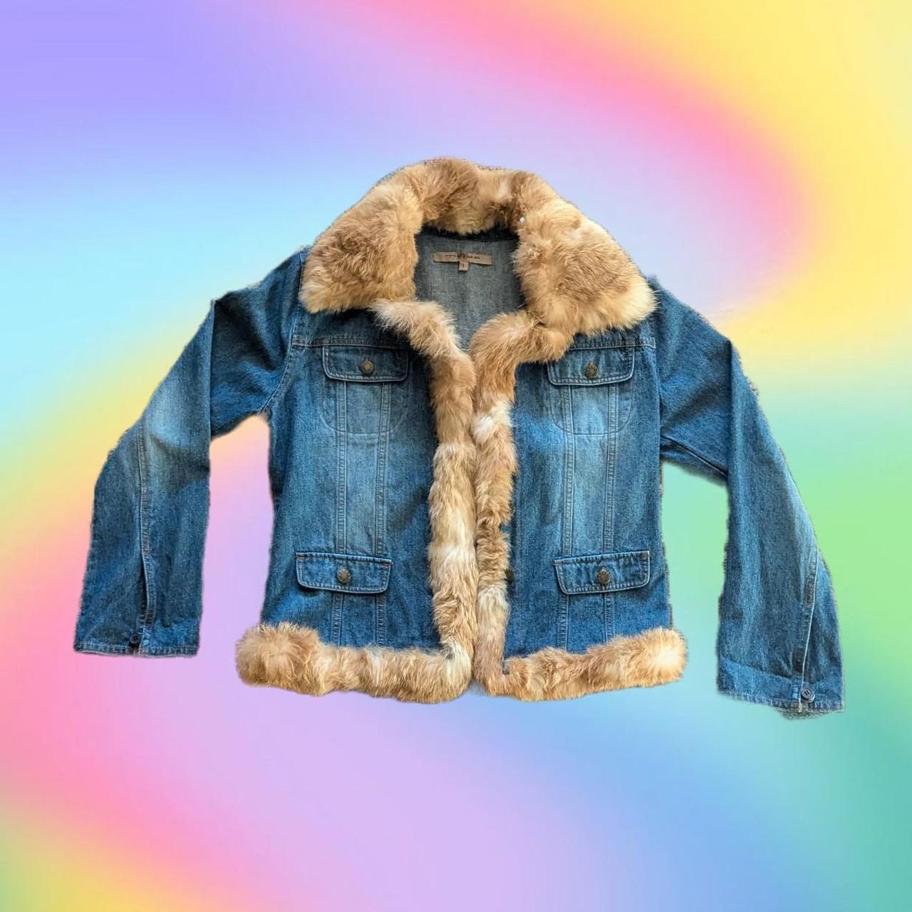 Faux Fur Trim Denim Jacket Labeled size L but fits... - Depop
