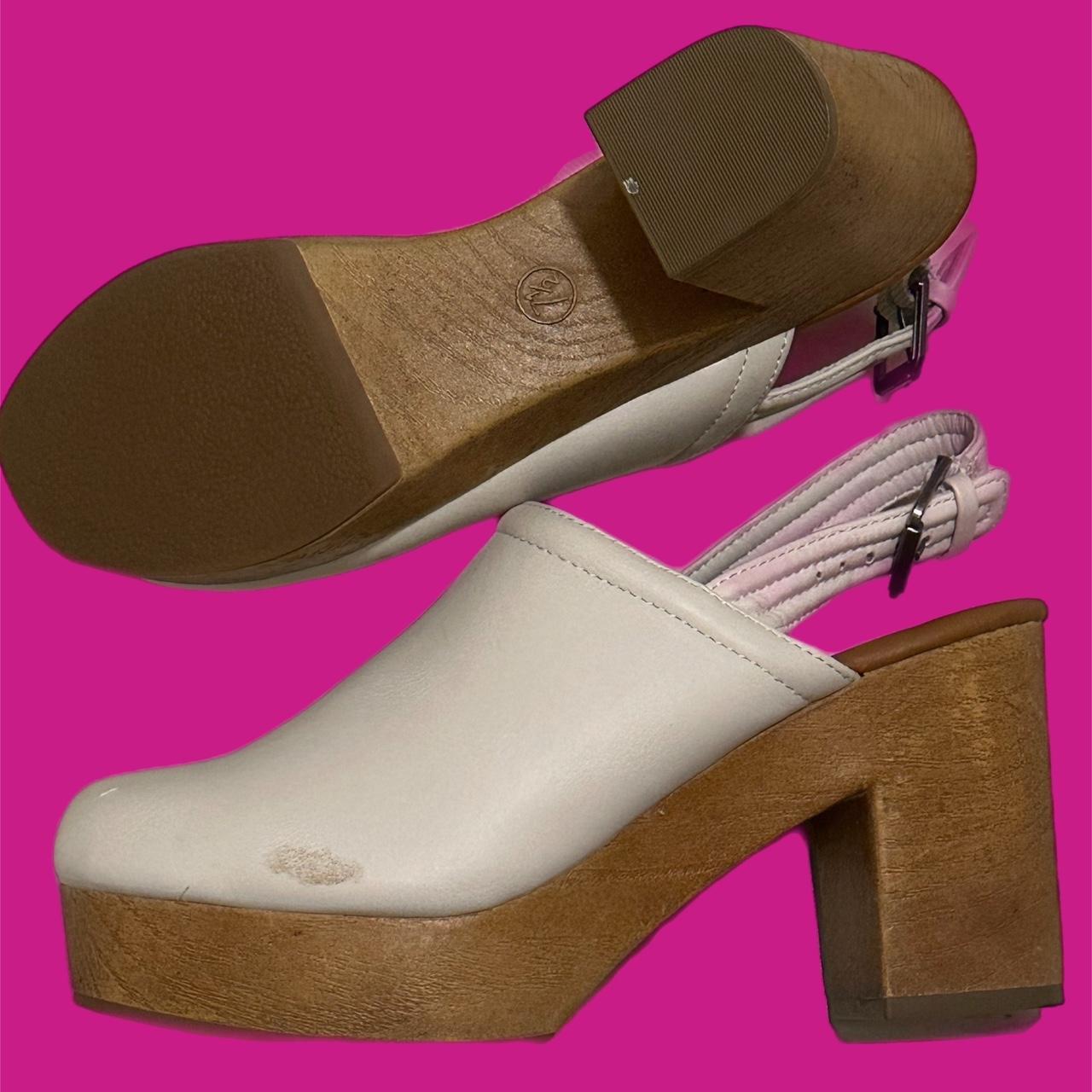 off white leather clogs with a small heel #clogs... - Depop