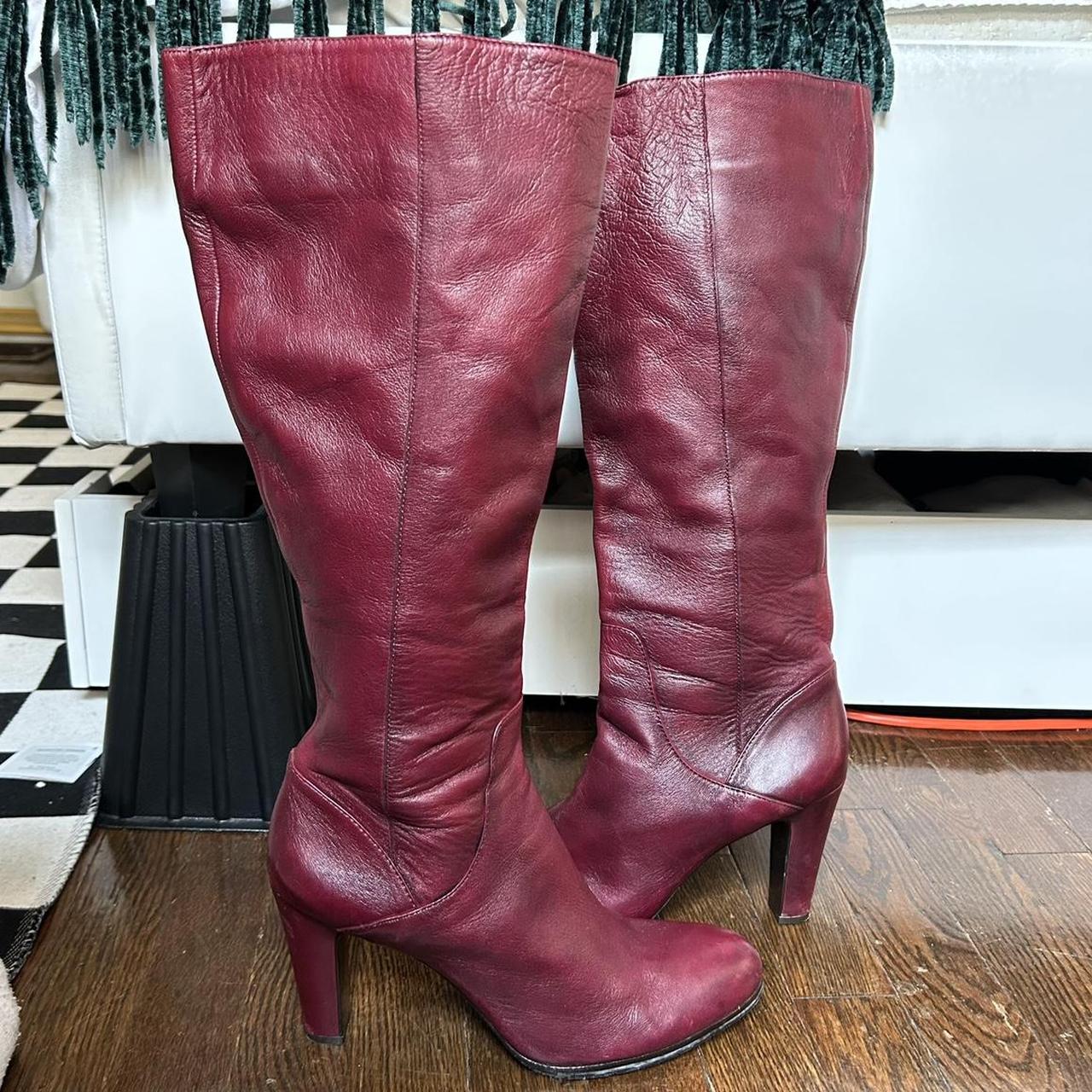 Knee high maroon leather boots. So cute and... - Depop