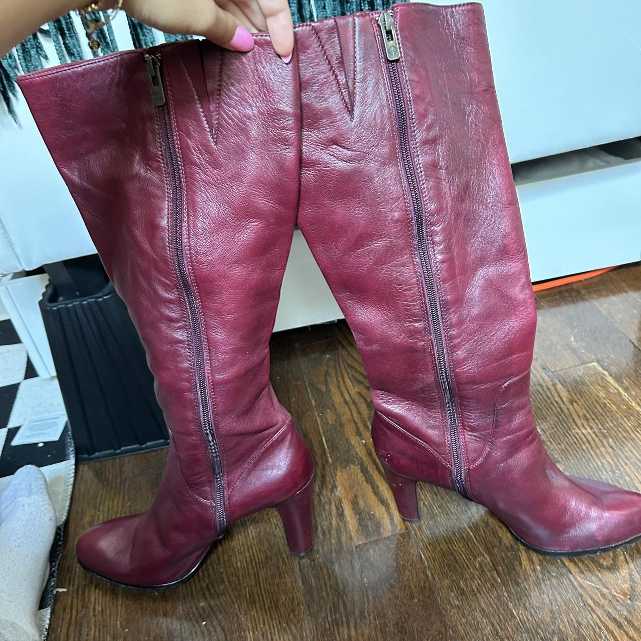 Knee high maroon leather boots. So cute and... - Depop
