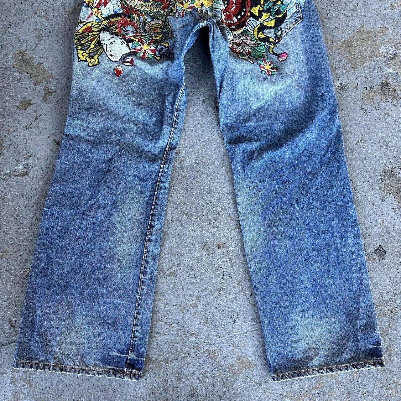 Vintage Y2K Ed Hardy Japan Tiger Dragon Geisha Denim... - Depop