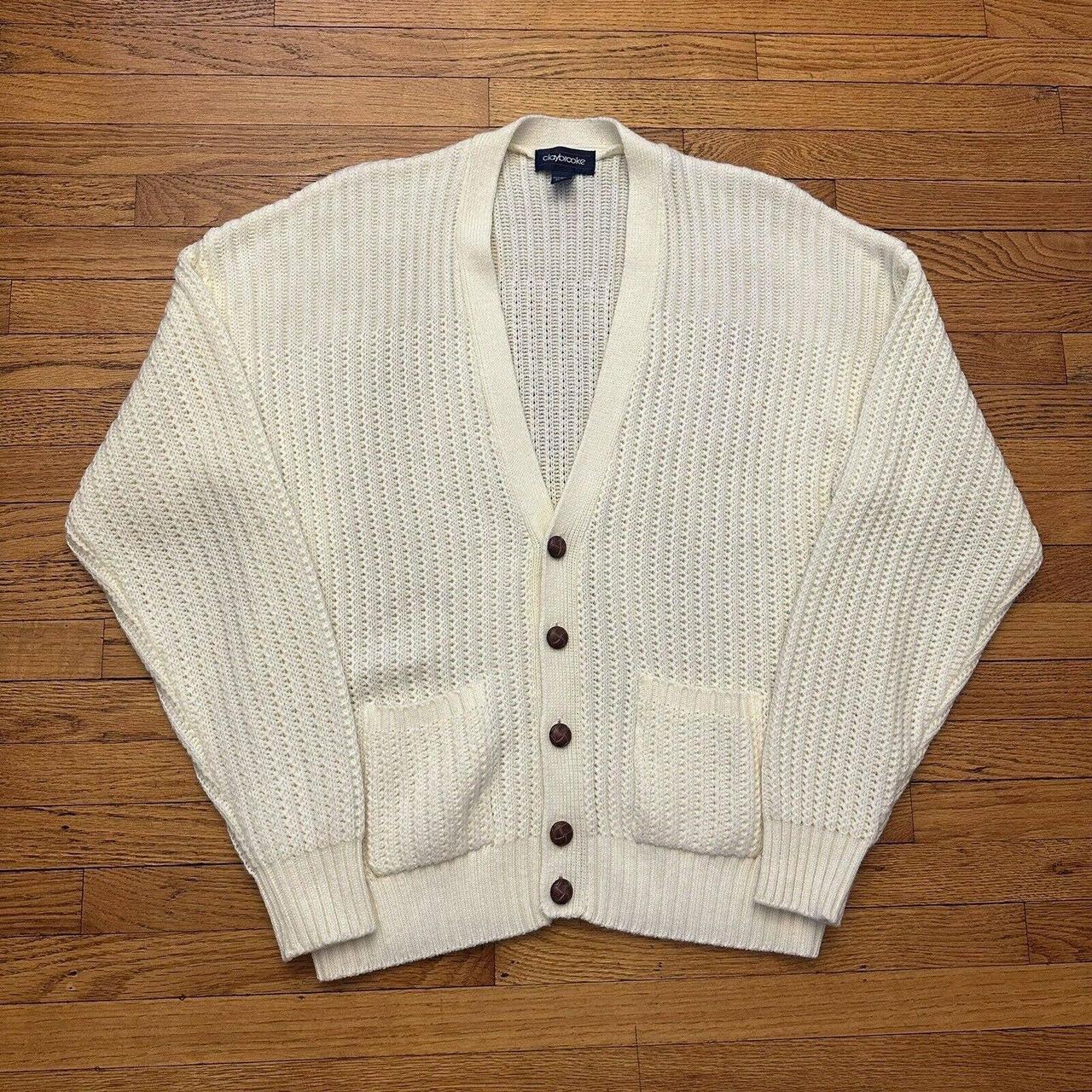 Vintage Claybrooke Cream Knit Cardigan Sweater XL... - Depop