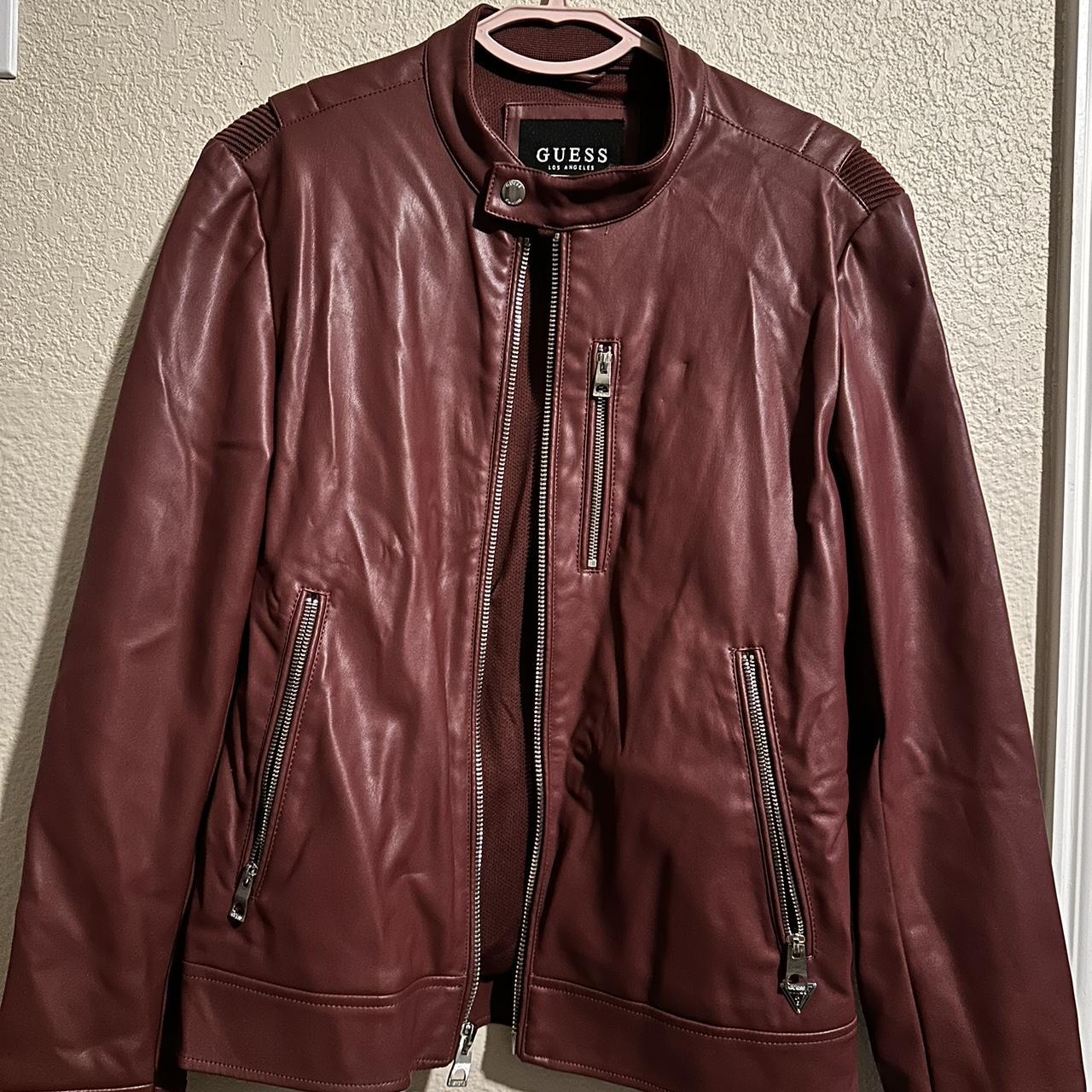 Guess red leather jacket I wore this one and stored... - Depop