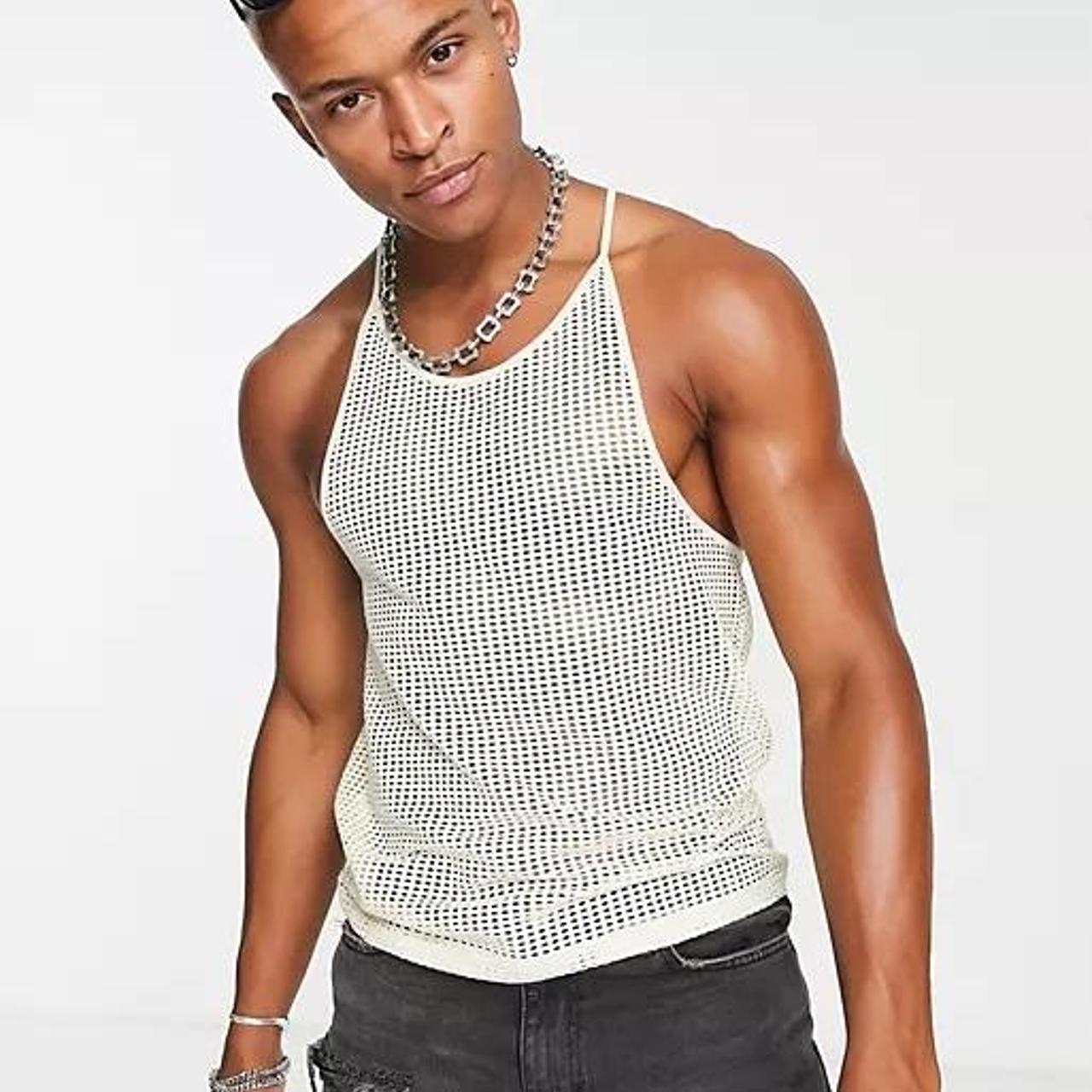 ASOS Muscle Vest In Open Mesh In Beige. Crotchet... - Depop