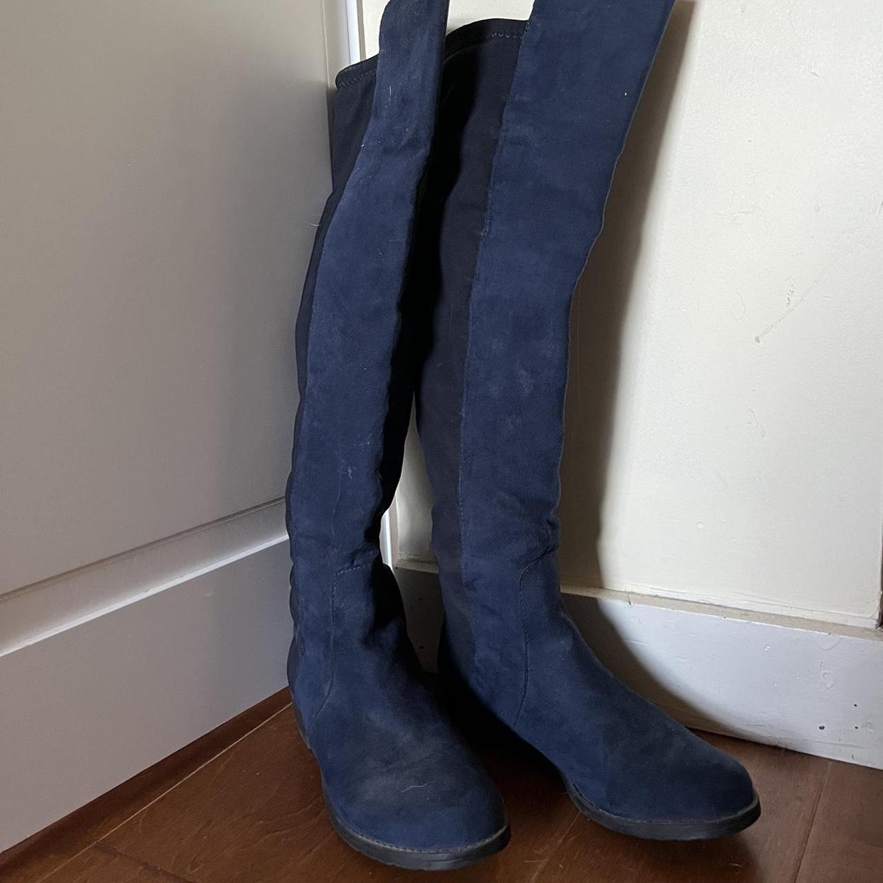 Suede Unisa navy blue riding knee high boots... - Depop