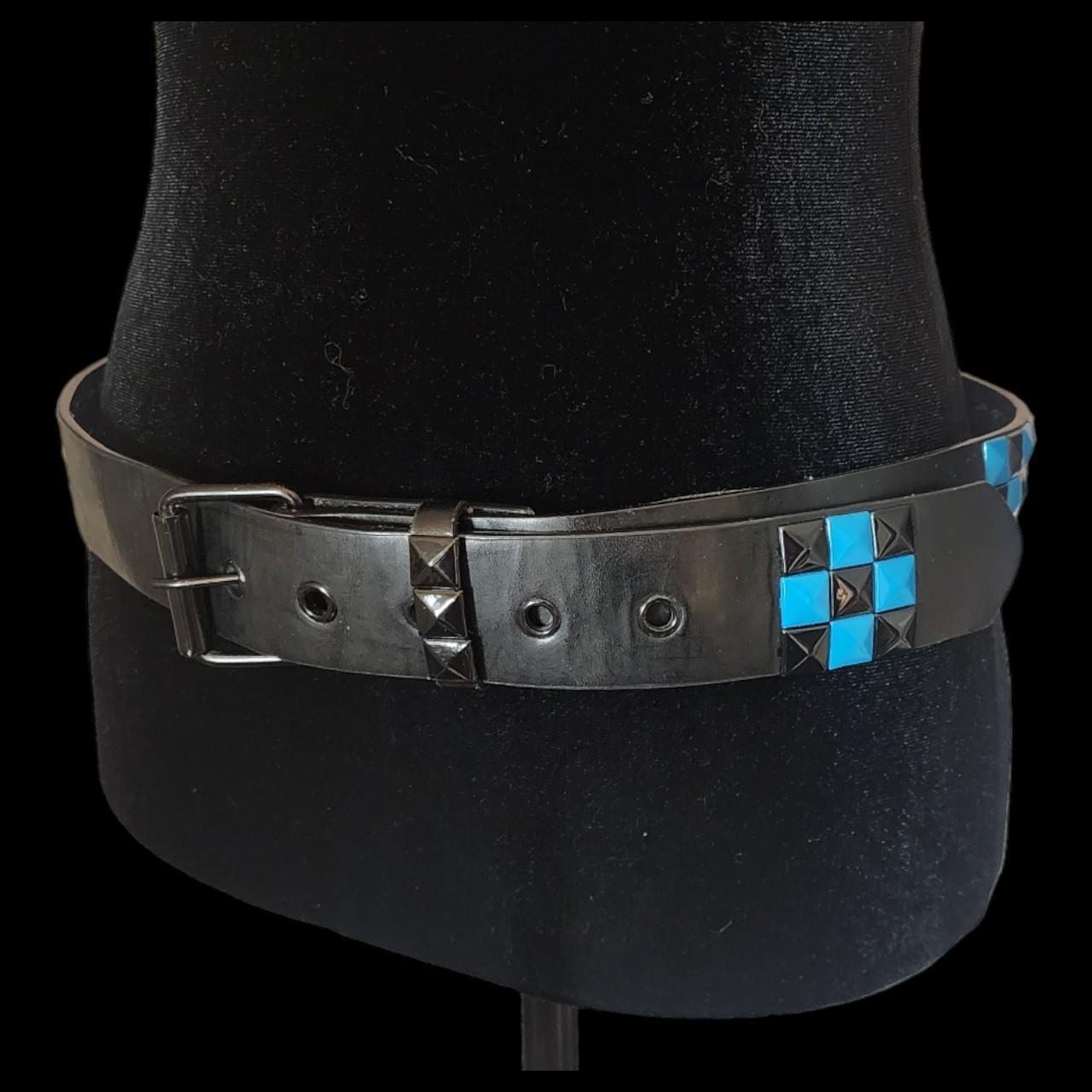 💙🖤Y2k Checkerboard Belt black and blue leather... - Depop