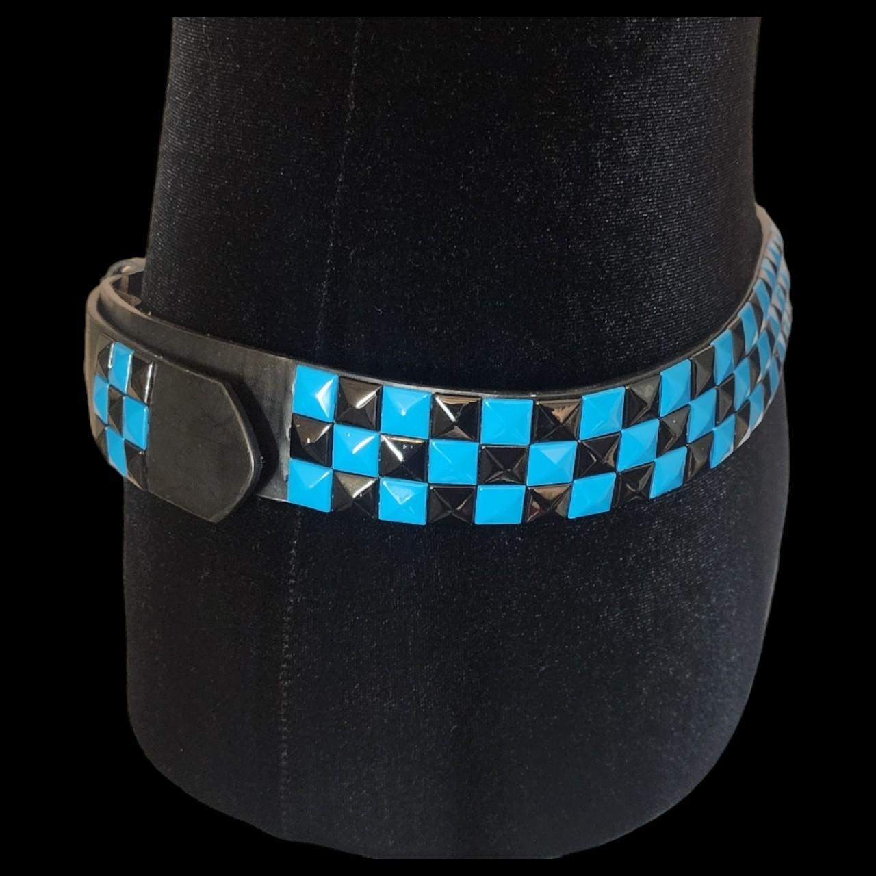 💙🖤Y2k Checkerboard Belt black and blue leather... - Depop