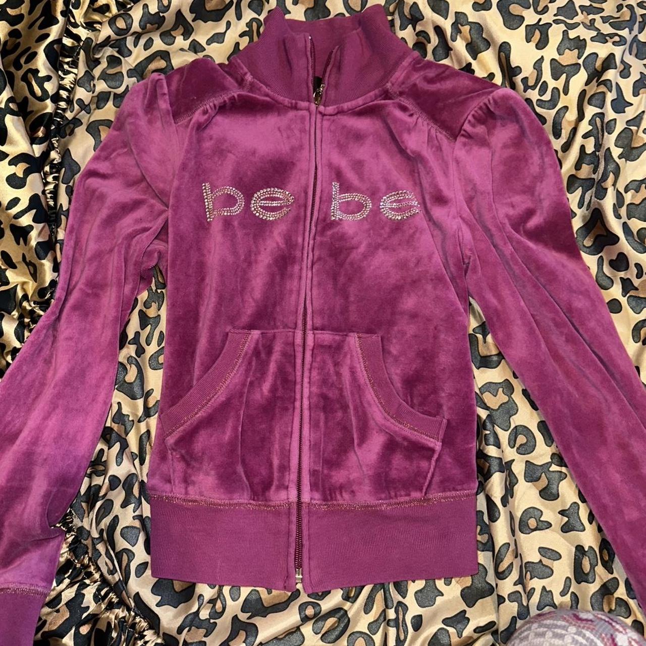 y2k magenta Bebe logo rhinestone velour zip up... | Depop