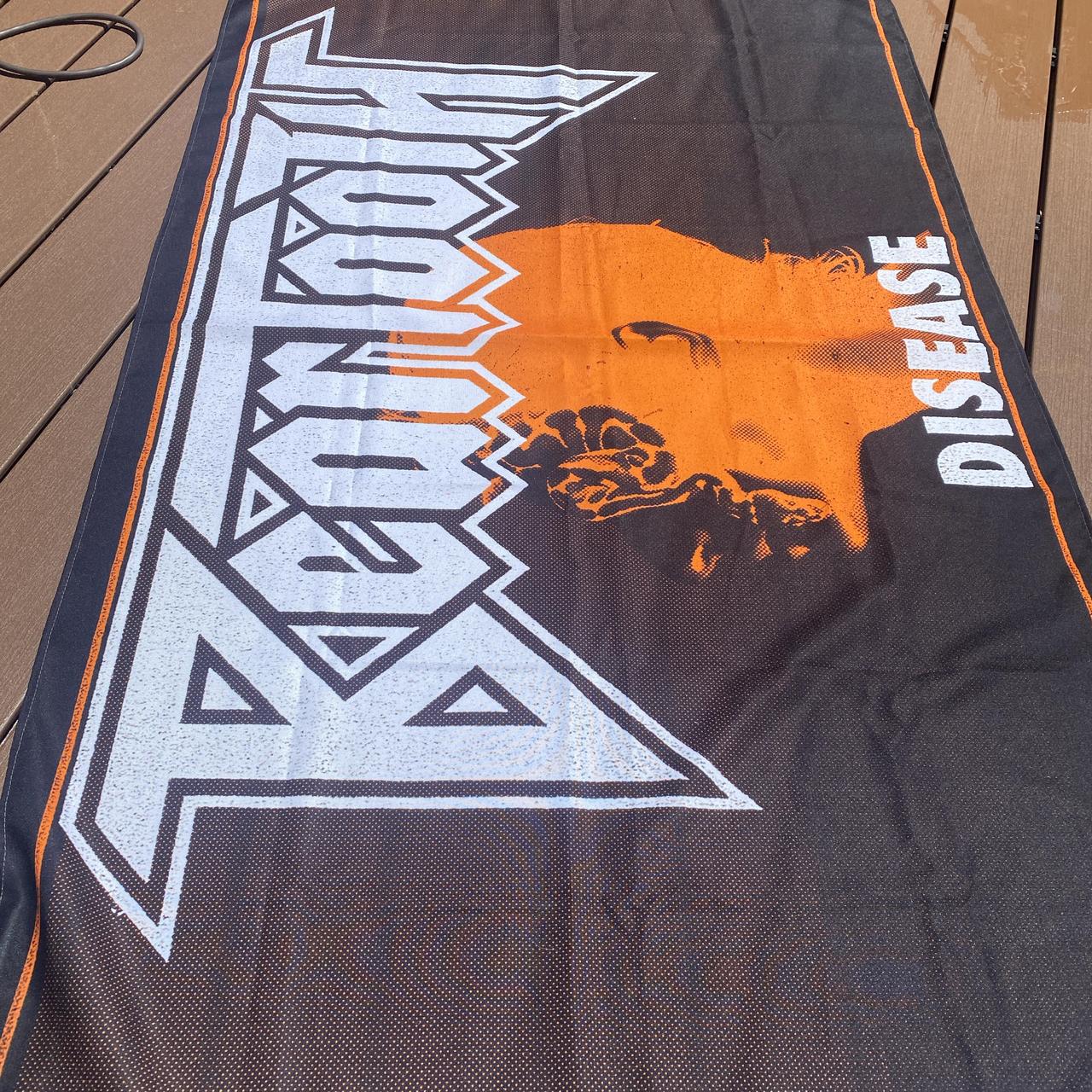 Orange and black Beartooth Disease banner flag back... | Depop
