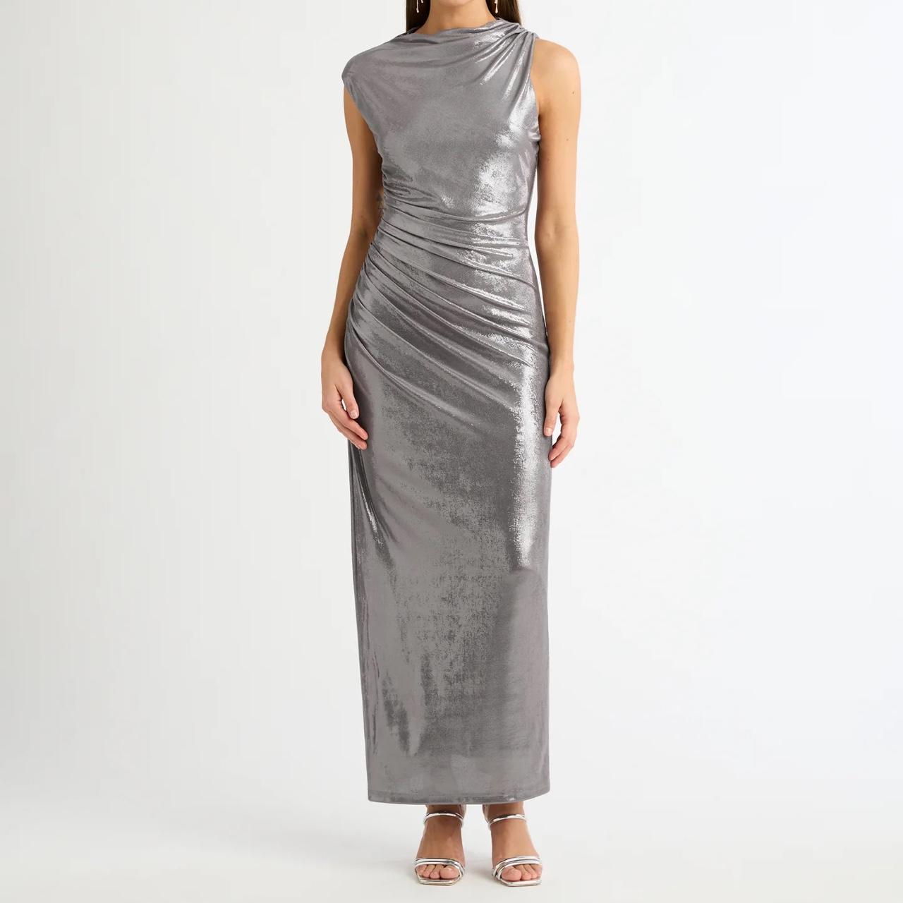 SHEIKE Silver Metallic Voltage Maxi Dress🩶 UK Size... - Depop