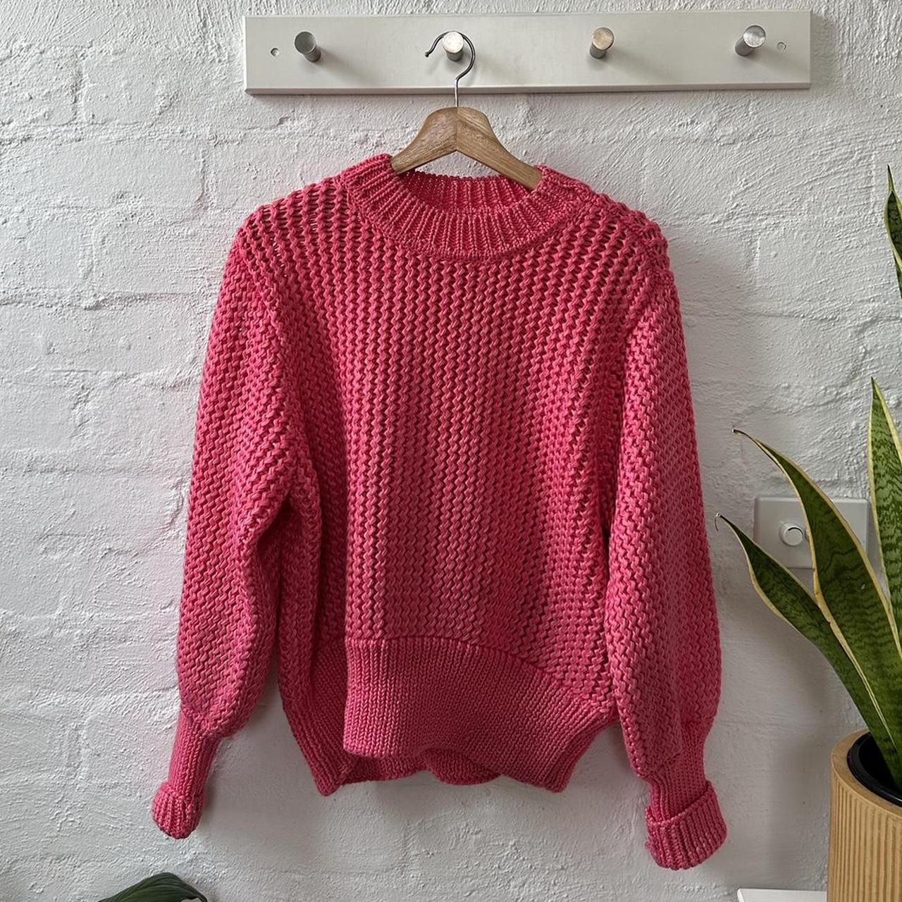 H&M chunky knit neon pink jumper - Women’s L #neon... - Depop