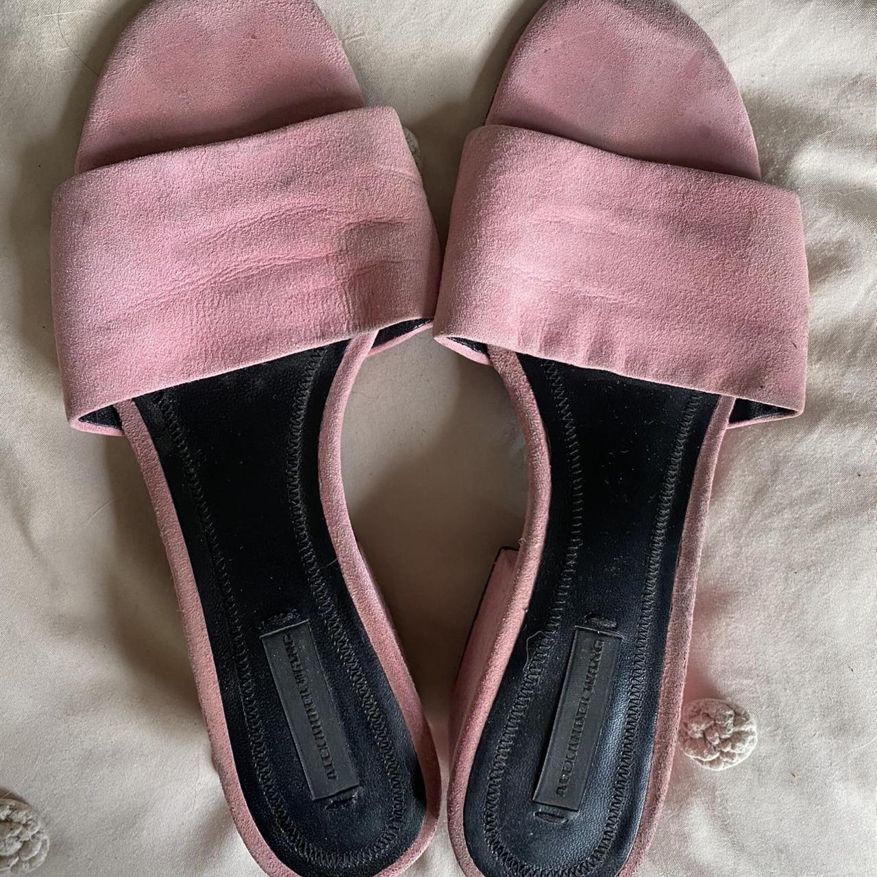 Alexander Wang Pink Suede Sandals with Cut Out Metal... - Depop