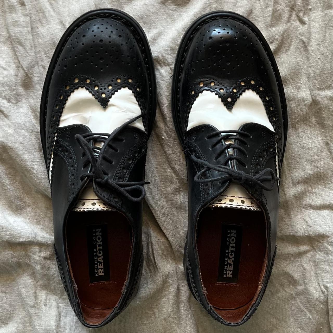 Black And White Lug Sole Lace Up Wing Tip Loafers Depop