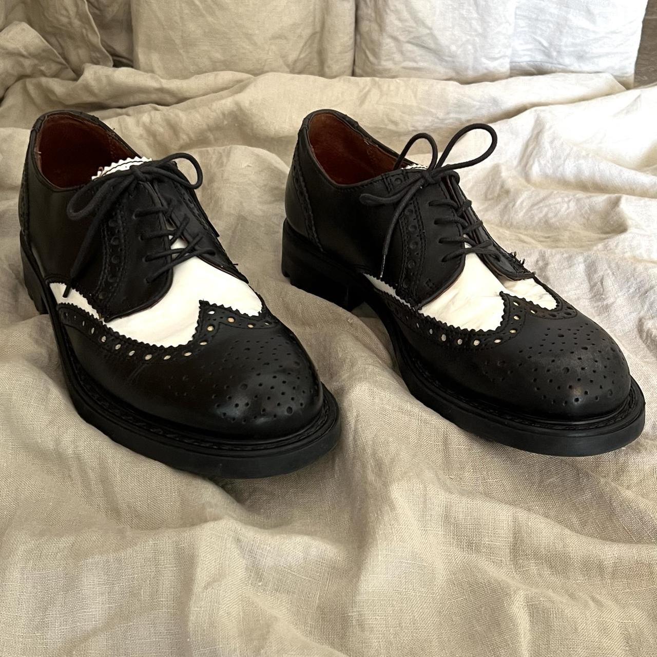 Black And White Lug Sole Lace Up Wing Tip Loafers Depop