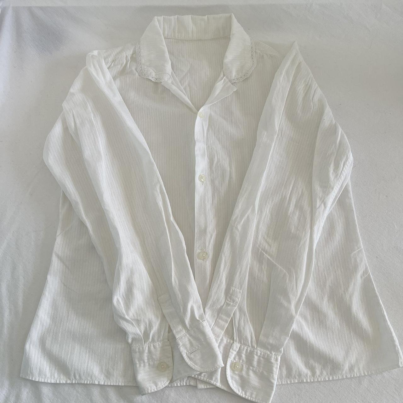 white frilly button up blouse ⭐️💌 gorgeous white... - Depop