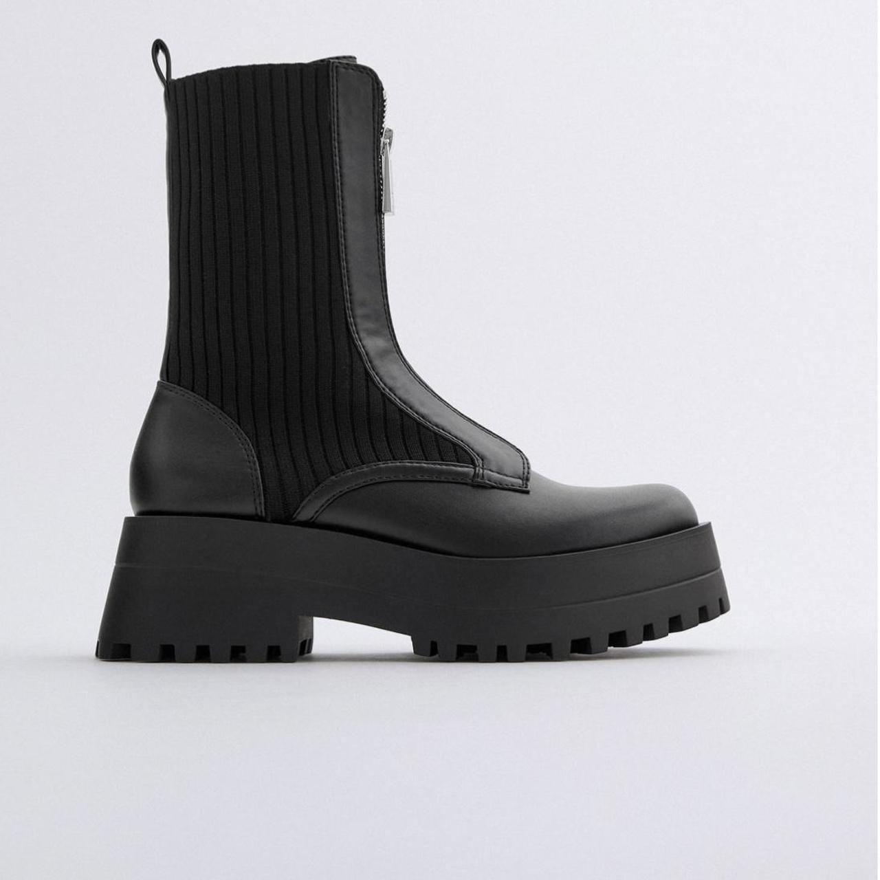 ZARA FLAT SOCK ANKLE BOOTS WITH ZIP TRF, Platform... - Depop