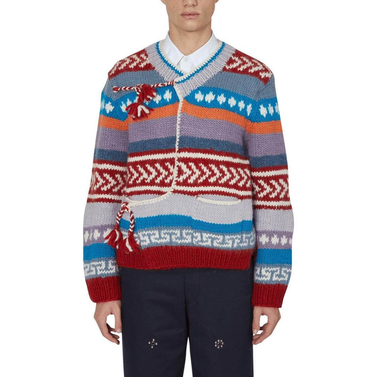 Men’s Multicolored wool paneled wrap cardigan from... - Depop