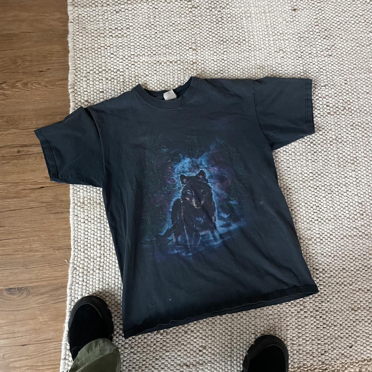 vintage distressed wolf graphic tee size large a... - Depop