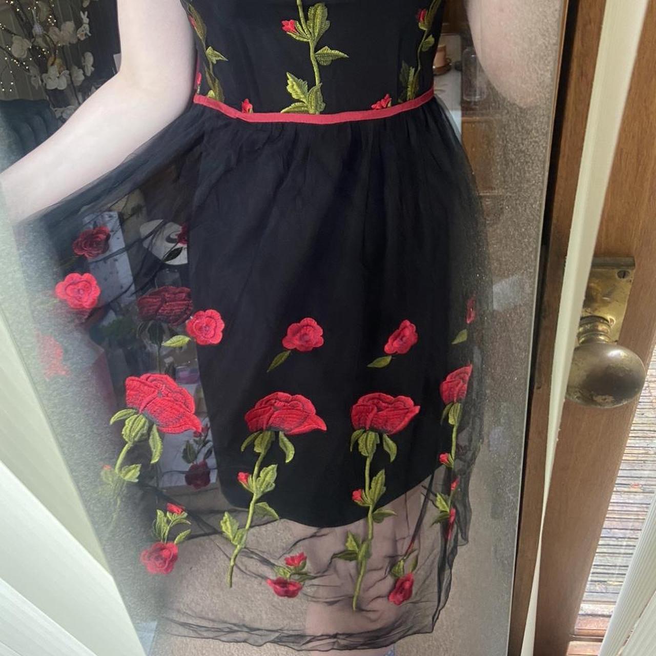 Gorgeous sheer red rose dress🌹 The dress has a black... - Depop