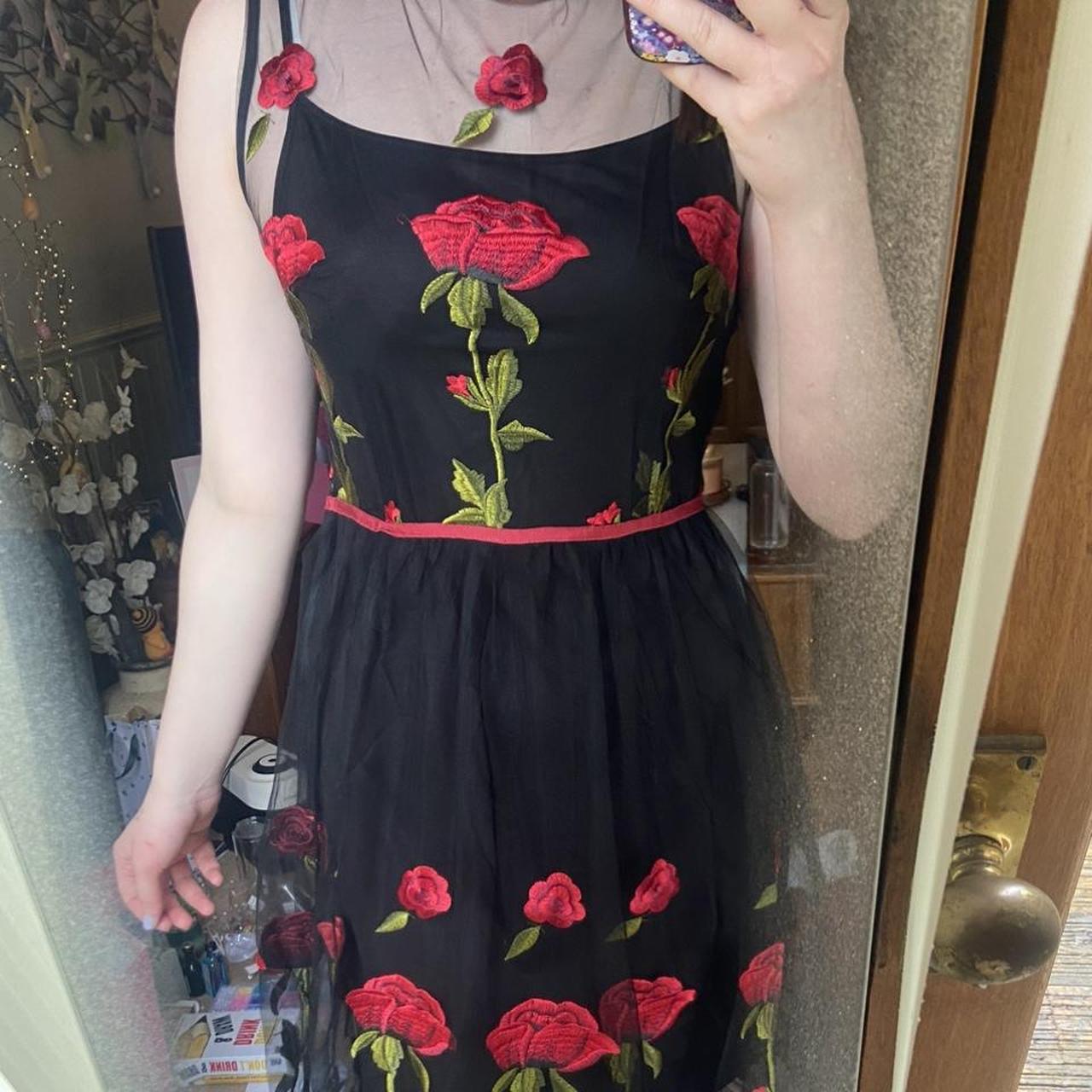 Gorgeous sheer red rose dress🌹 The dress has a black... - Depop