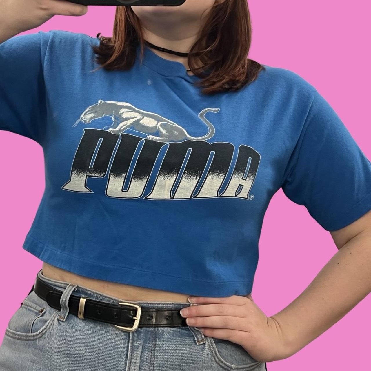CUTE Vintage 80s Puma Logo Crop Top Tee Shirt 😍😍... - Depop