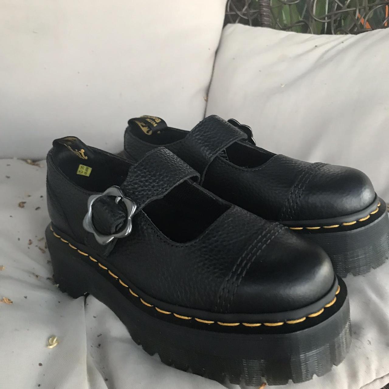 Addina Flower Buckle Leather Platform Shoes UK 3... - Depop