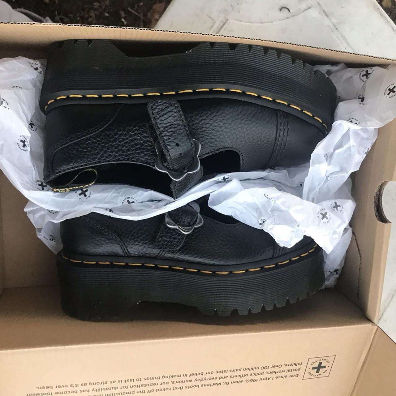 Addina Flower Buckle Leather Platform Shoes UK 3... - Depop