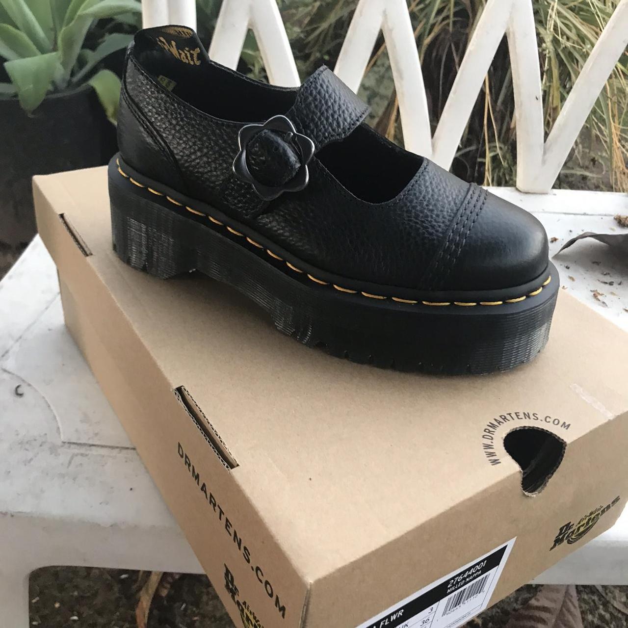 Addina Flower Buckle Leather Platform Shoes UK 3... - Depop